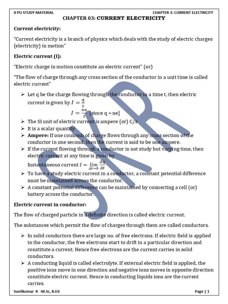 Chapter 03 Current Electricity PDF | PDF