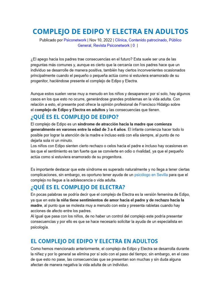 Complejo de Edipo y Electra en Adultos | PDF