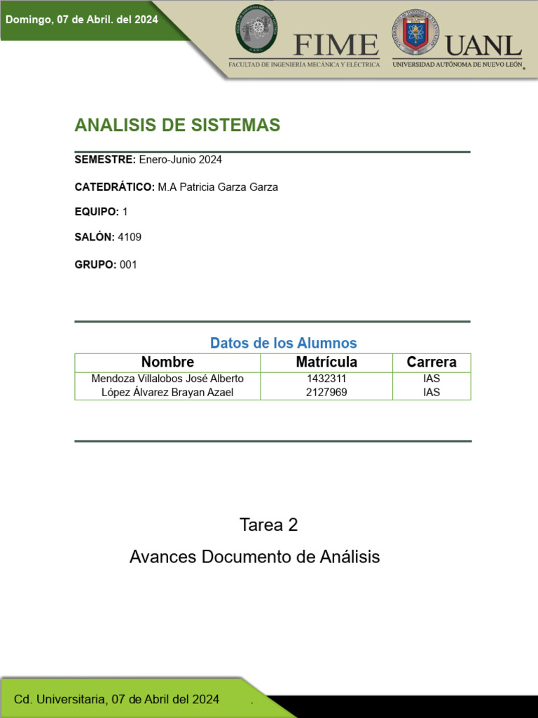 Tarea 2-Avances Documento de Análisis | PDF