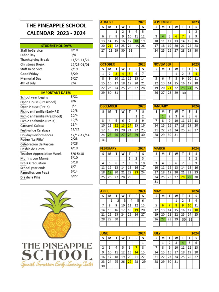 Pineapple School Calendar 2023-24 | PDF | Traditions | Observances