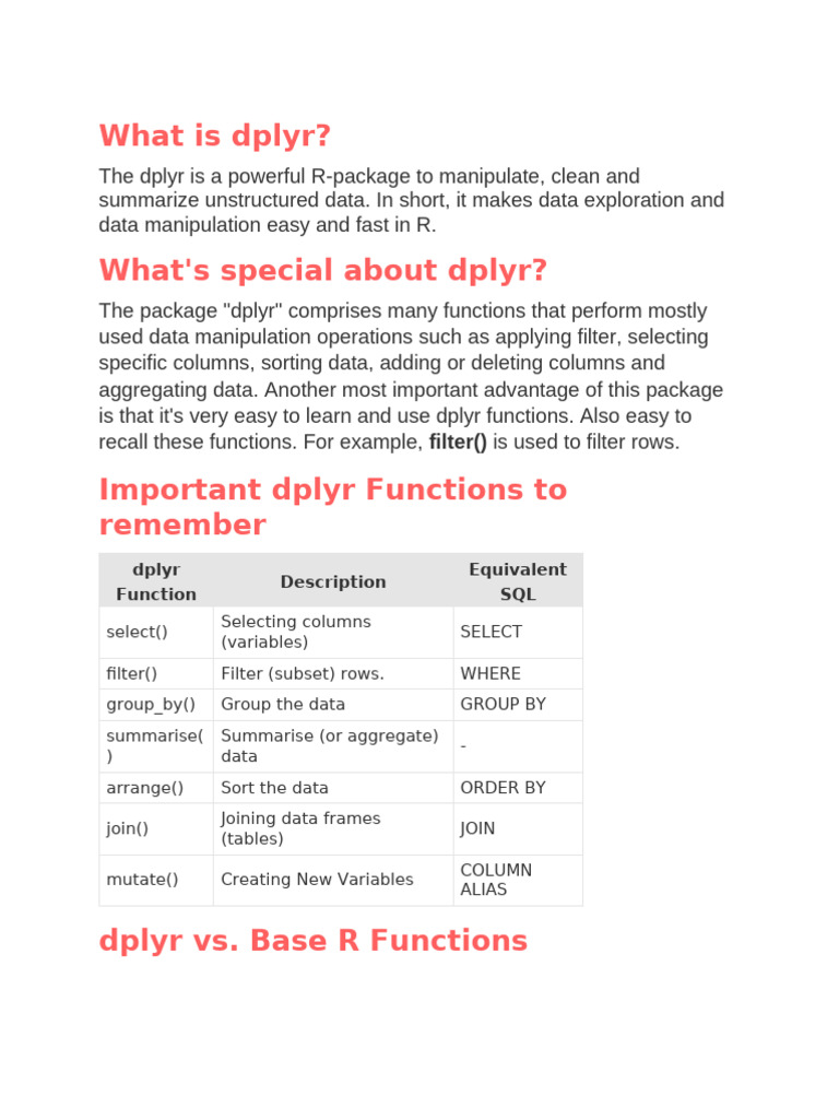 What Is Dplyr | PDF
