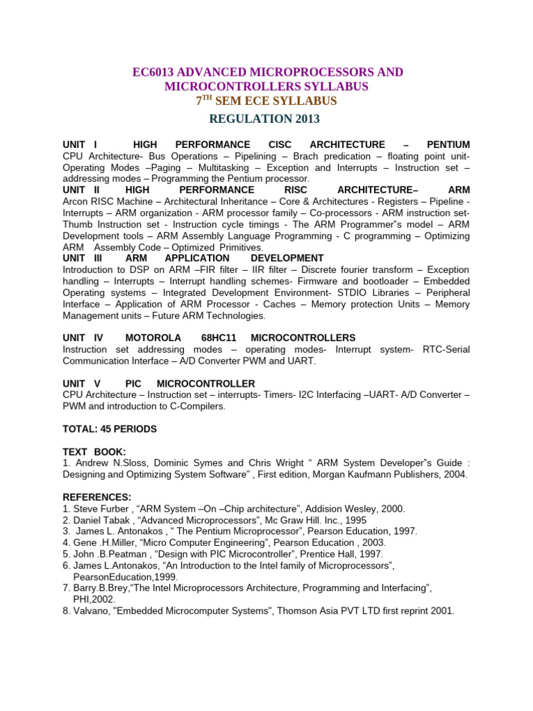 Ec6013 Advanced Microprocessors and Microcontrollers Syllabus | PDF Ec6013 Advanced Microprocessors and Microcontrollers Syllabus | PDF