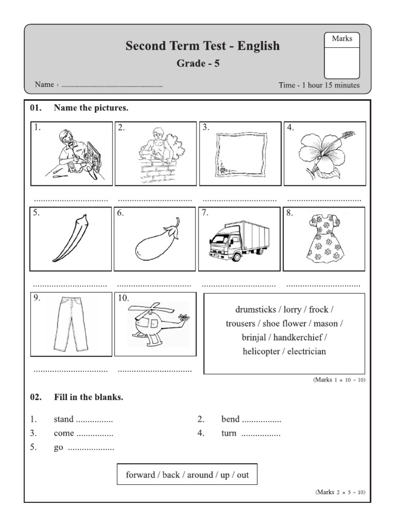 Grade 05 English Second Term Test Paper 2023 | PDF