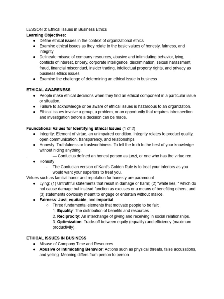 BESR - Lesson 3 - Ethical Issues in Buisness | PDF | Sexual Harassment ...