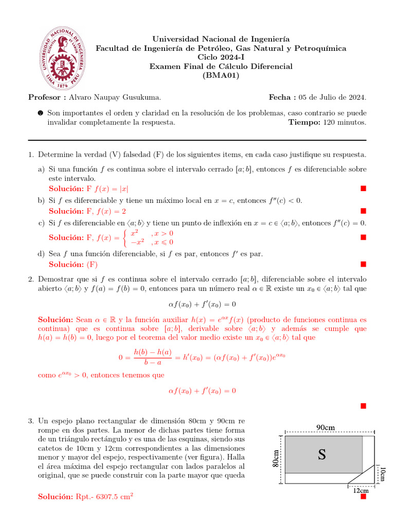 Final2024-I (Solucionario) | PDF