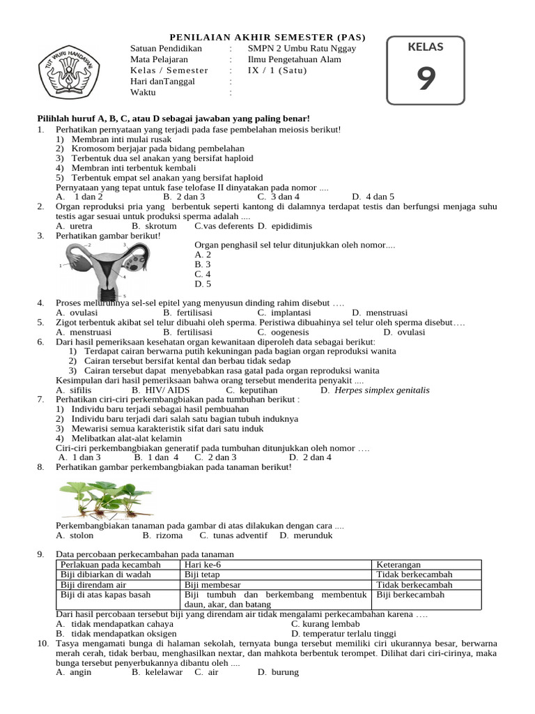Soal Utama Pas Ipa KLS 9 K13 | PDF