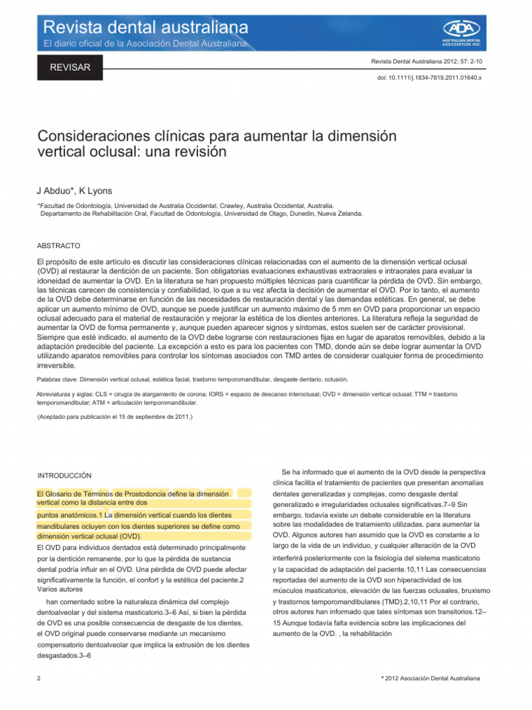 Clinical Considerations For Increasing Occlusal Vertical Dimension - A ...