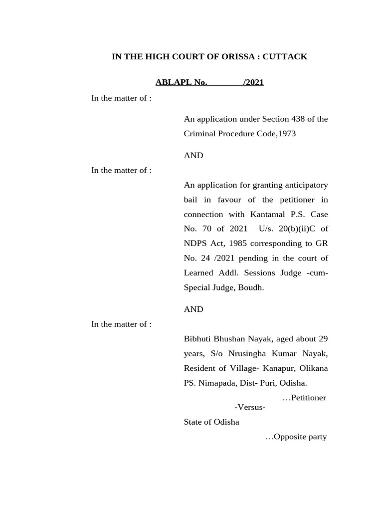 Anticipatory Bail Bibhuti NDPS | PDF