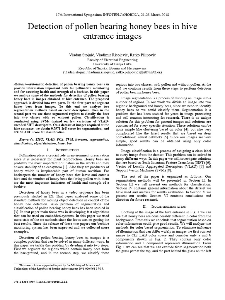 Detection of Pollen Bearing Honey Bees in Hive Entrance Images | PDF ...