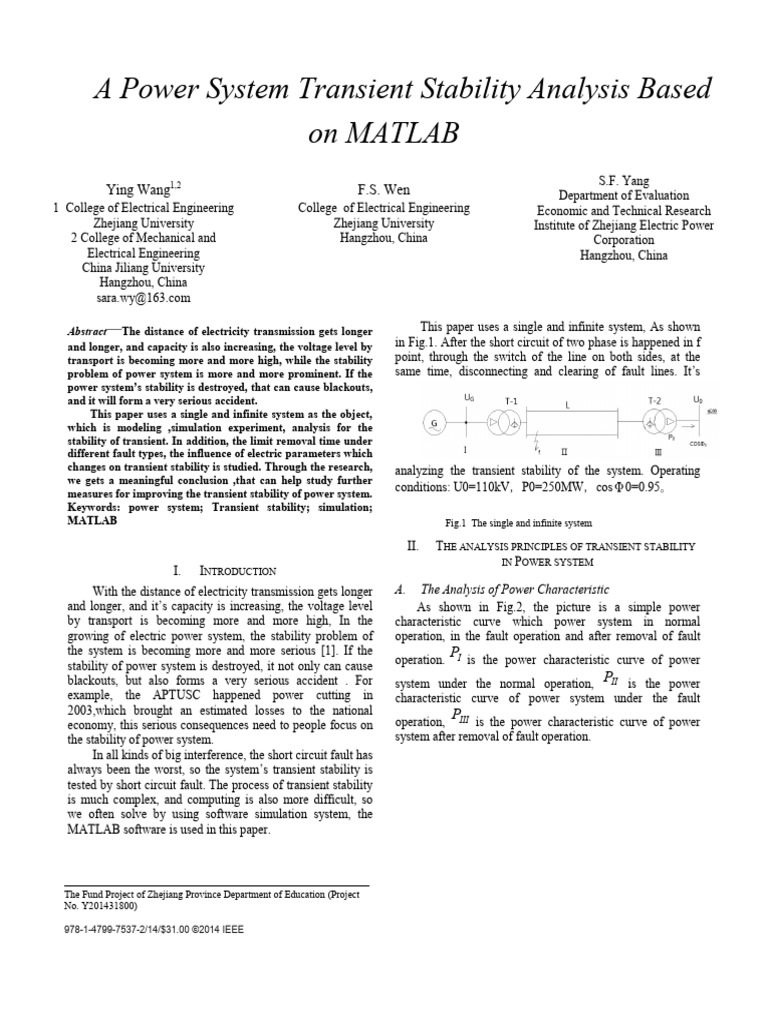 A Power System Transient Stability Analysis Based On MATLAB | PDF