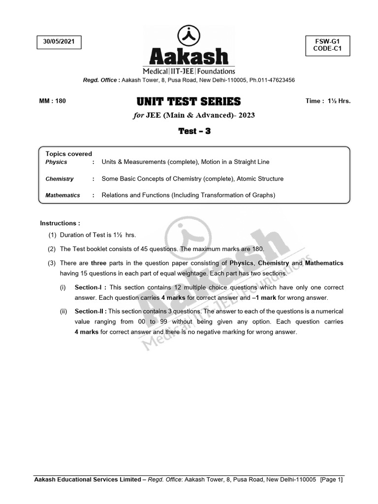 UT 1 Test-3 - Code-C1 | PDF