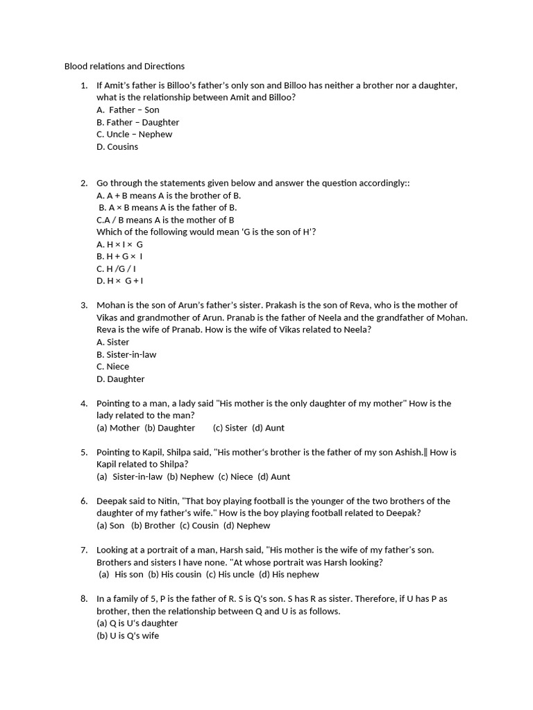 7 Blood Relations and Directions | PDF