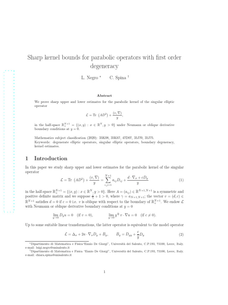 Sharp Kernel Bounds For Parabolic Operators With First Order Degeneracy | PDF