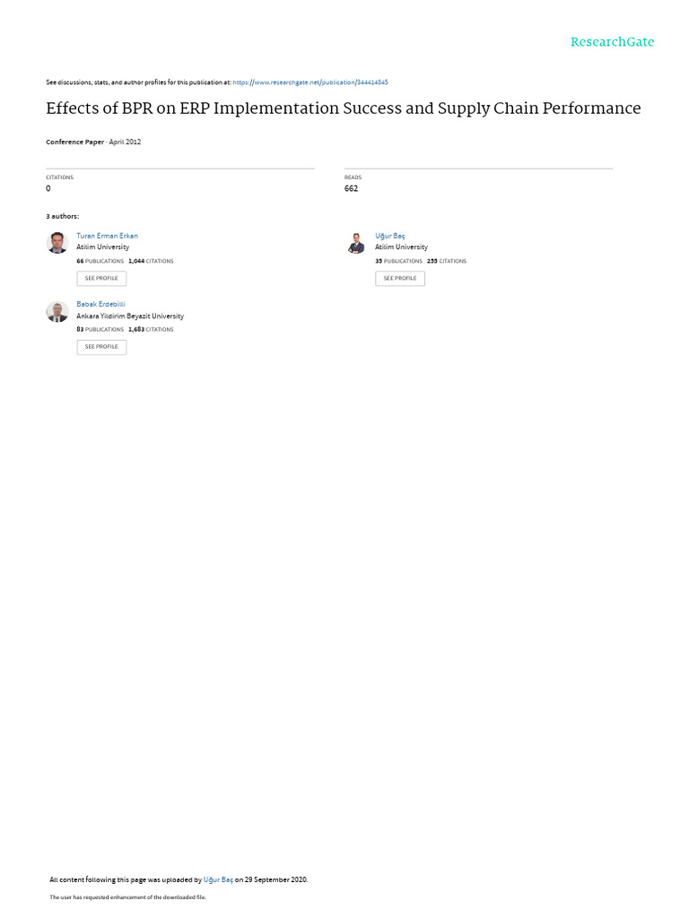 Effects of BPR On ERP Implementation Success and Supply Chain ...