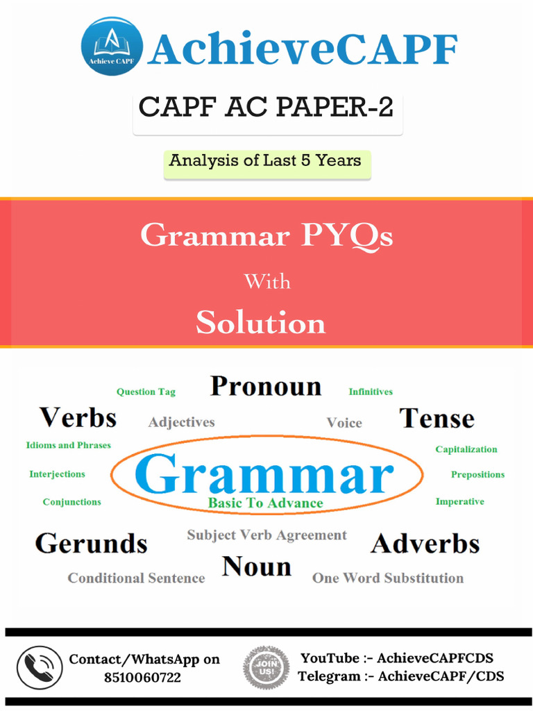 Grammar PYQs CAPF 2018-2022 @AchieveCAPF | PDF