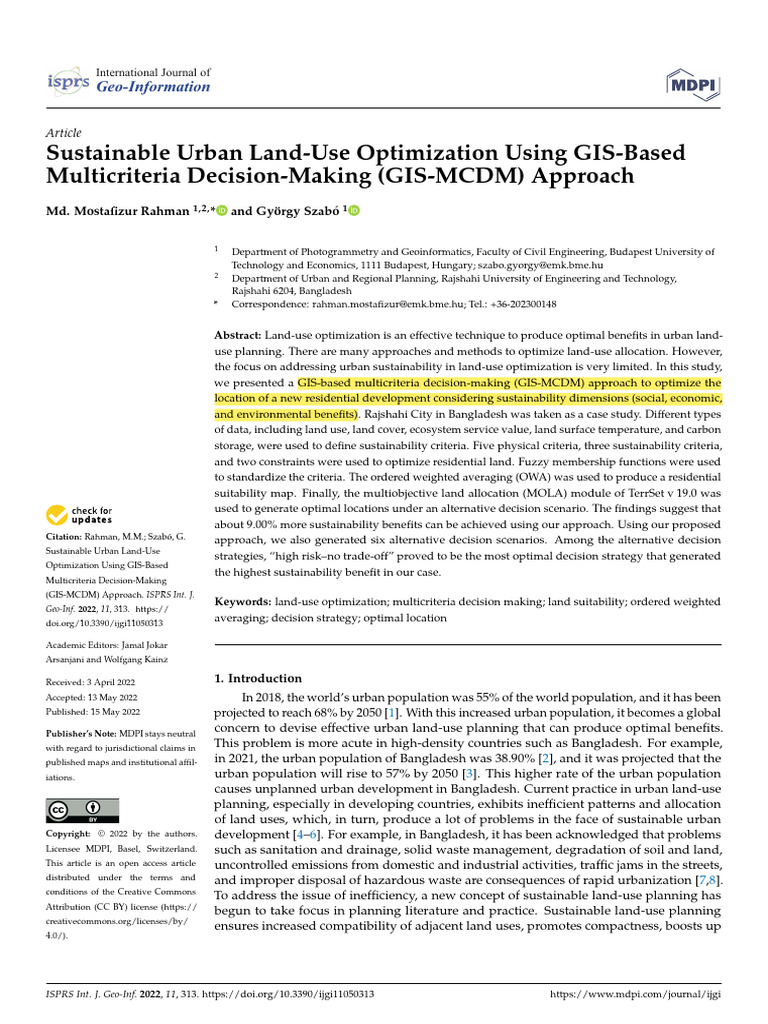 Sustainable Urban Land-Use Optimization Using GIS-Based | PDF