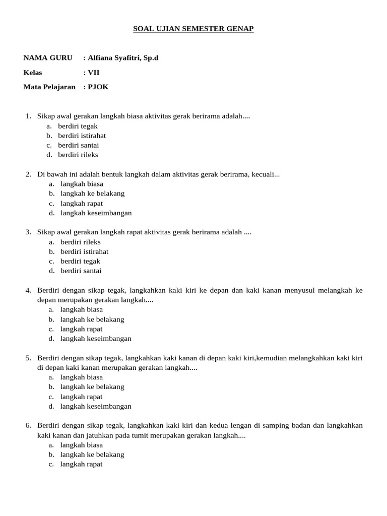 Soal Pjok Ujian Semester Genap | PDF