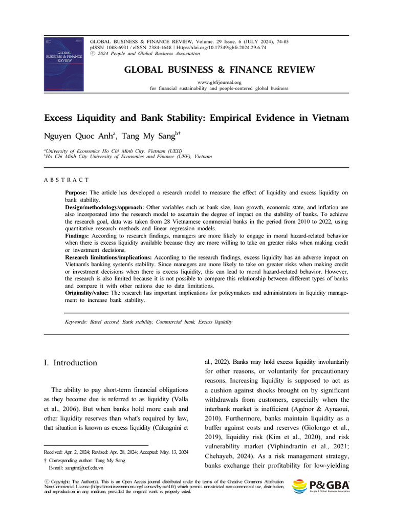 Excess Liquidity and Bank Stability - Empirical Evidence in Vietnam | PDF