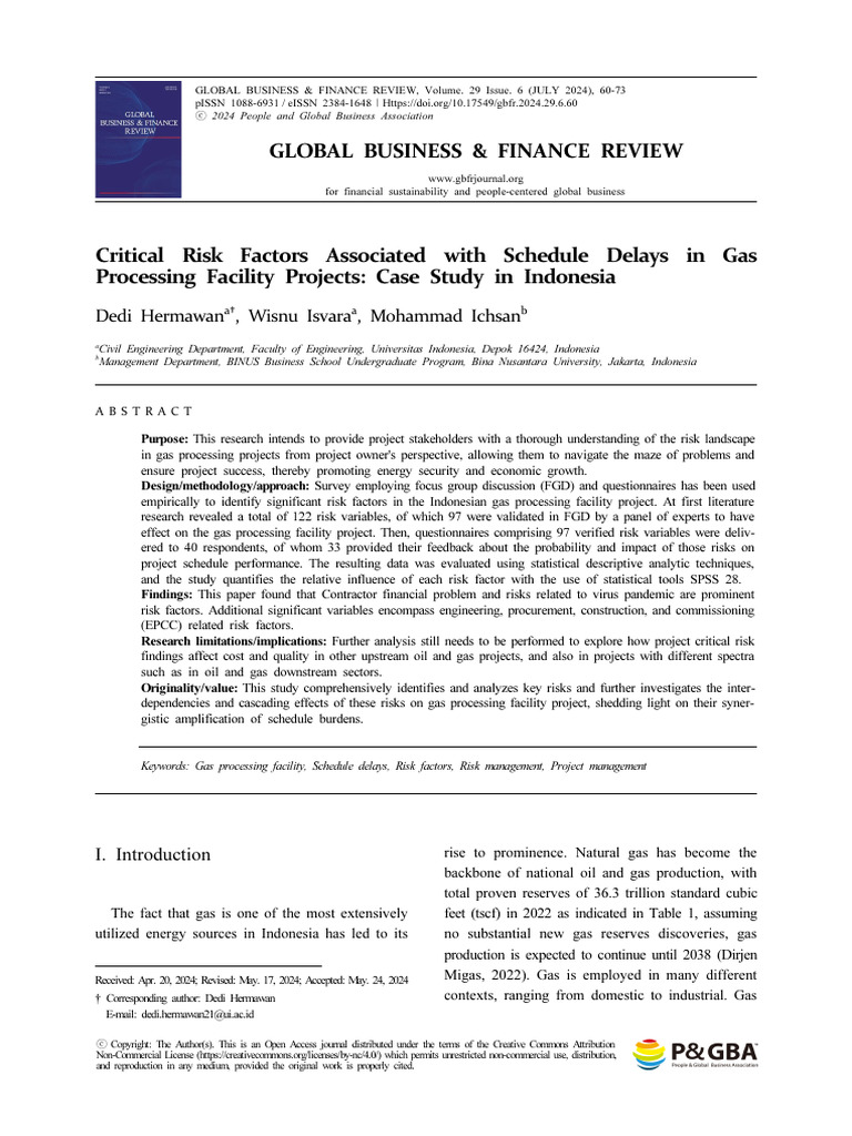 Critical Risk Factors Associated with Schedule Delays in Gas Processing ...