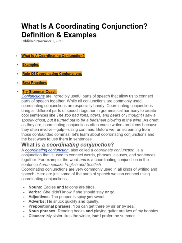 Coordinating Conjunction | PDF