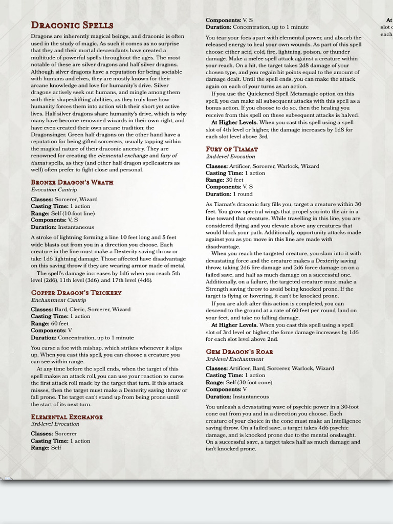 D&D 5E - Homebrew - Draconic Spells | PDF