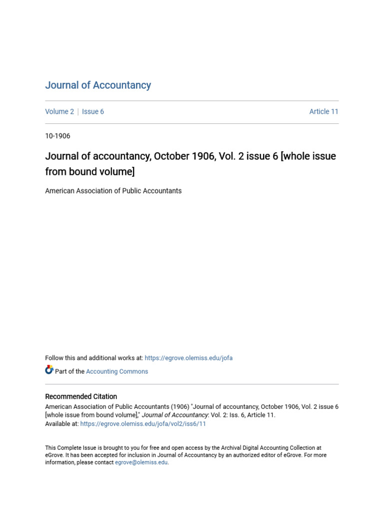 Journal of Accountancy October 1906 Vol. 2 Issue 6 (Whole Issue) | PDF