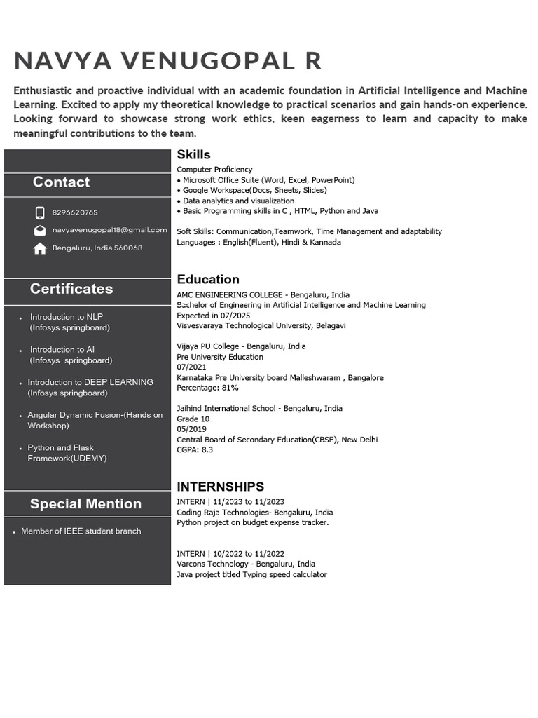 Navya Venugopal R: Contact | PDF