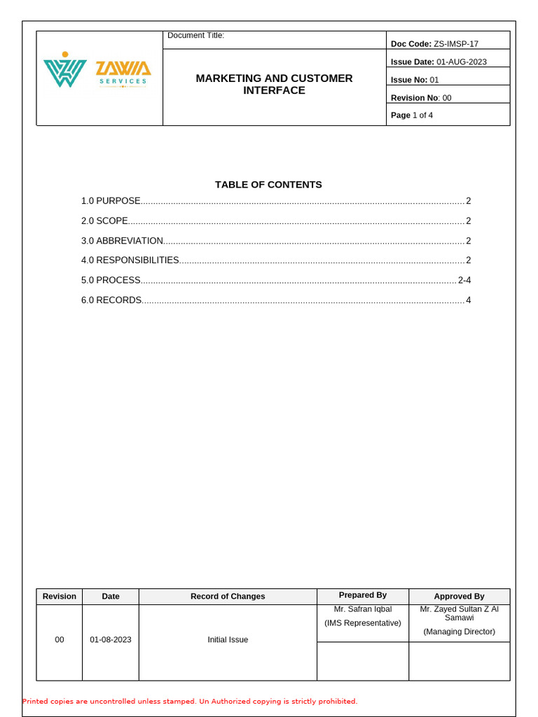 Procedure 17 - Marketing and Customer Interface | PDF