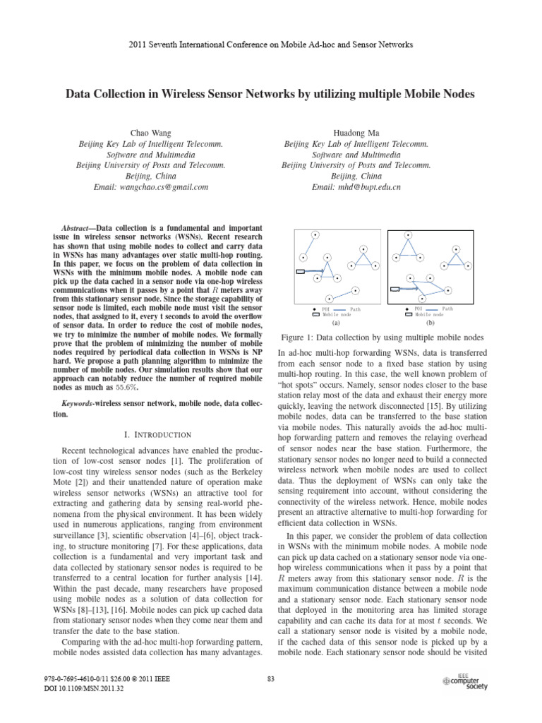 Data Collection In Wireless Sensor Networks By Utilizing Multiple Mobile Nodes Pdf Wireless