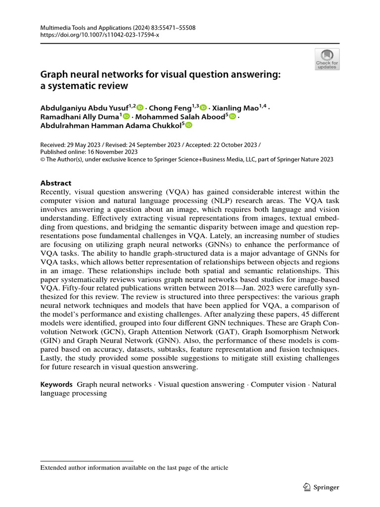 Graph Neural Networks For Visual Question Answering: A Systematic Review | PDF