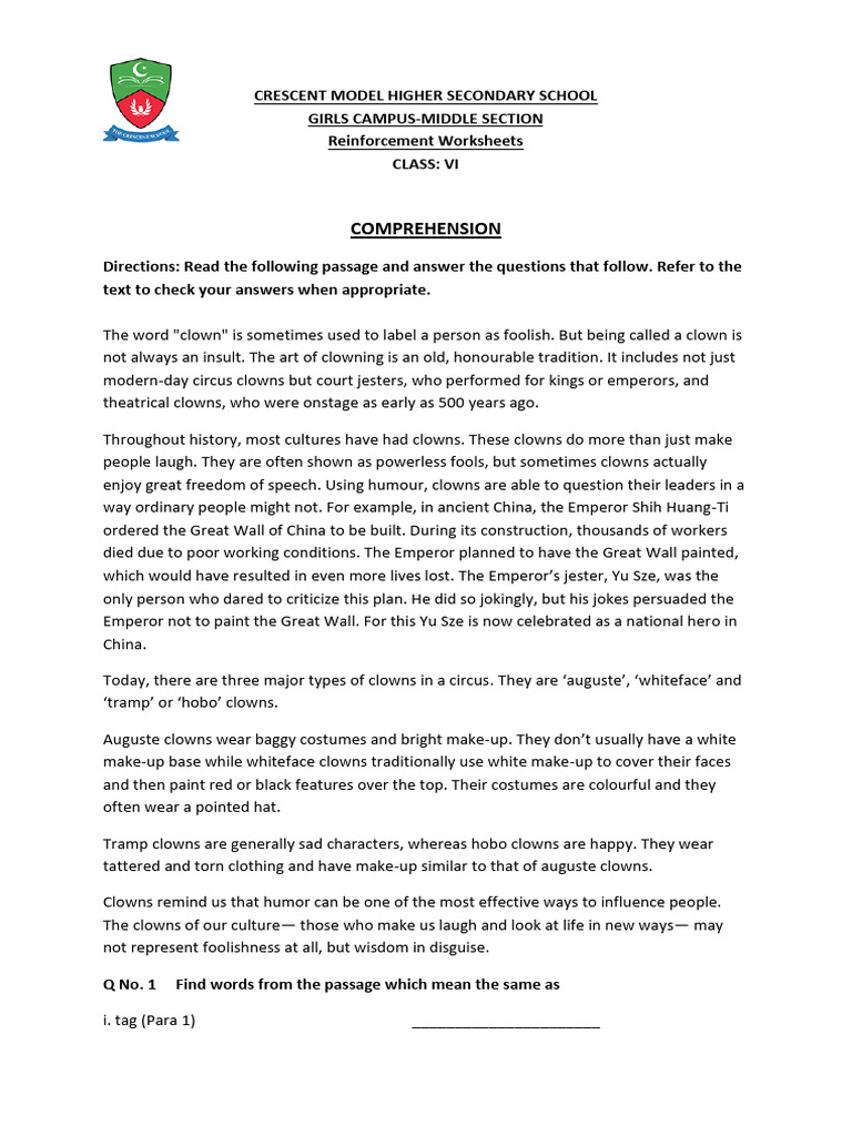 Grade VI ENGLISH-Reinforcement Worksheets | PDF