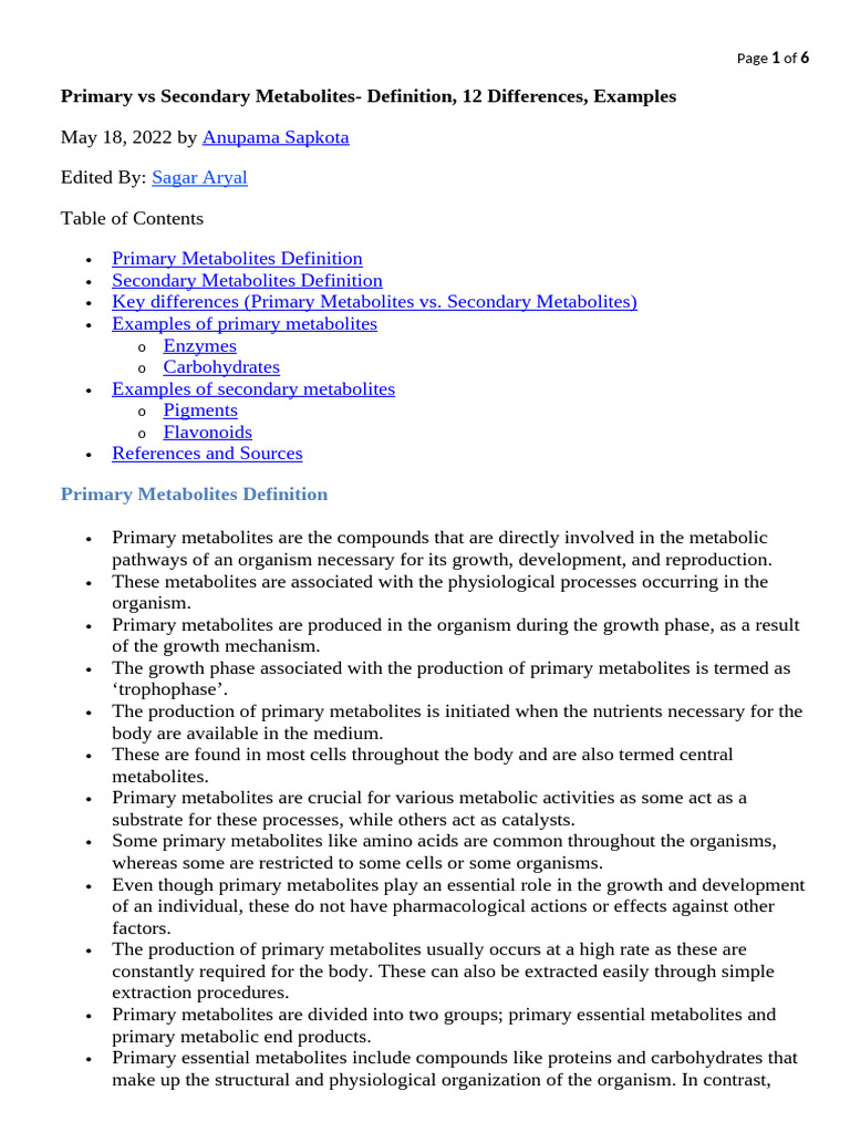 BCH 303 Primary Vs Secondary Metabolites - Definition, 12 Differences ...