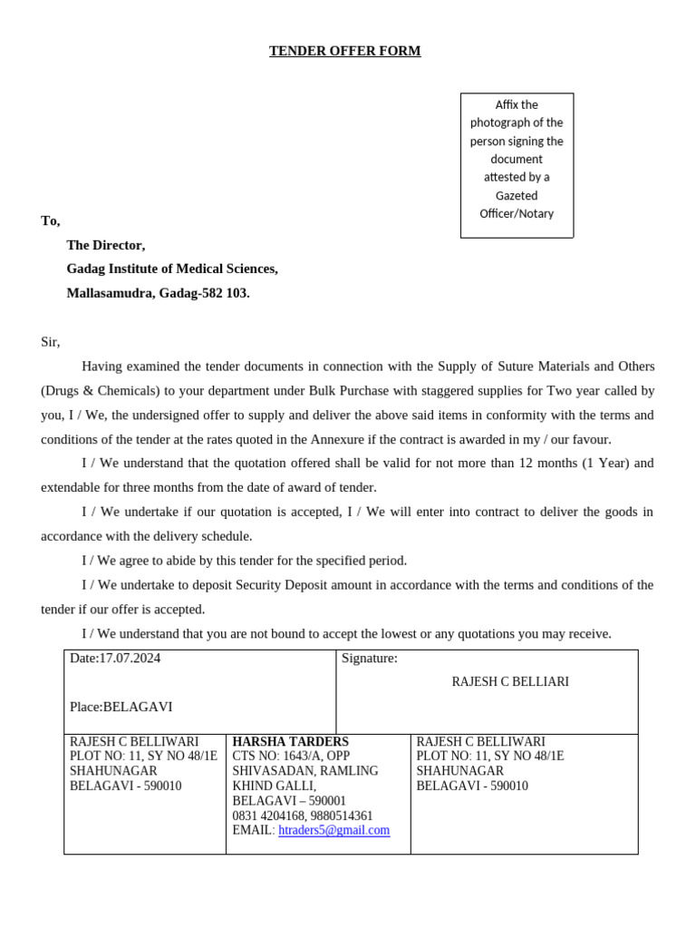 Tender Offer Form | PDF