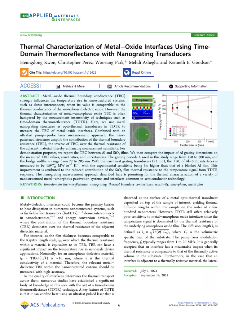 Kwon 2021 - Thermal Boundary TDTR Measurement of Metal Oxide Interface ...