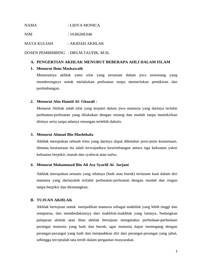 Lidya Monica Akidah Akhlak Resume | PDF