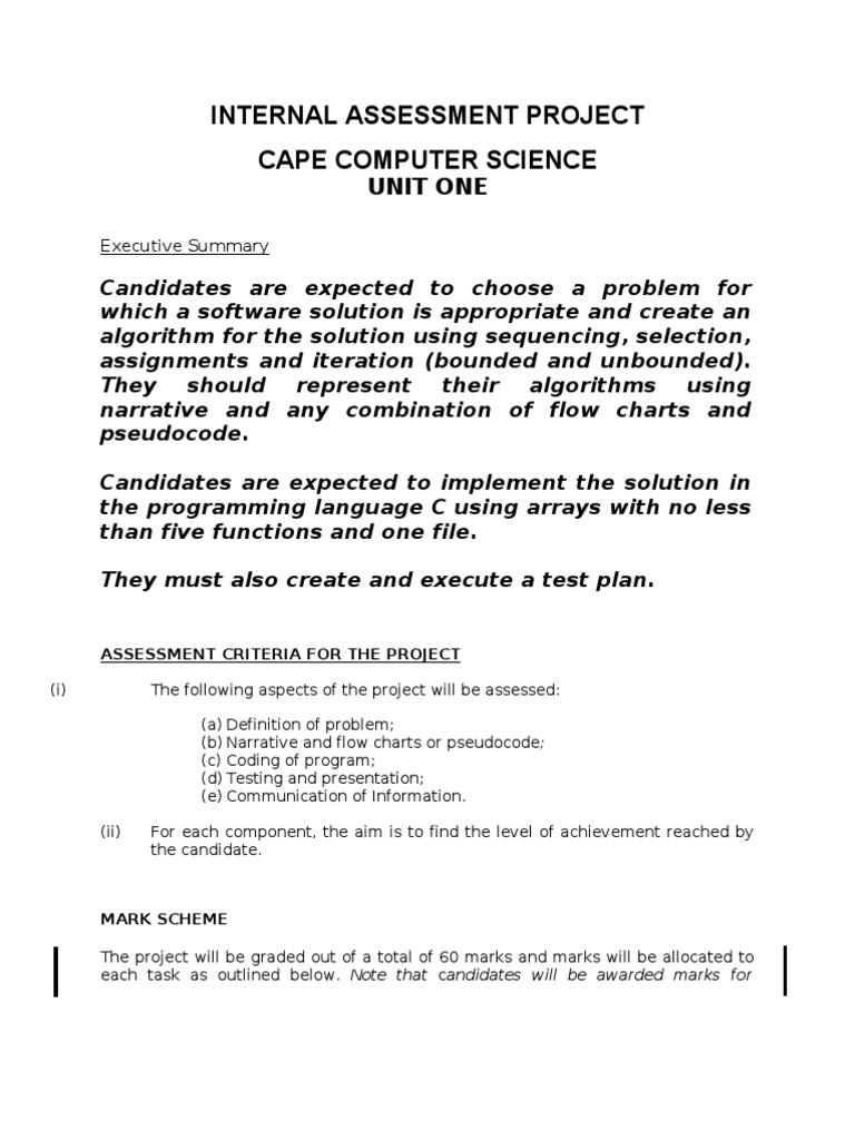 CAPE Computer Science Internal Assessment Project | PDF | Algorithms ...