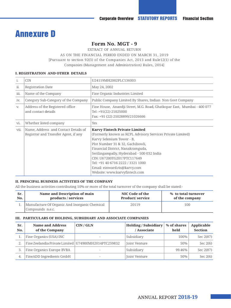 Extract of Annual Return 1 | PDF
