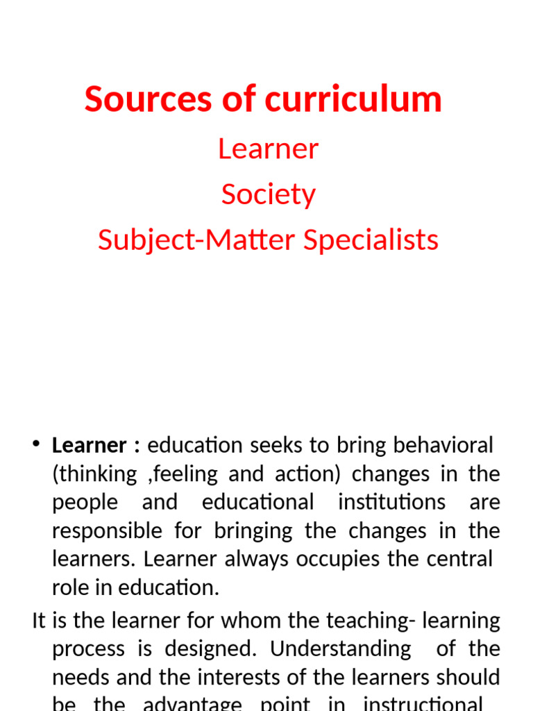Sources of Curriculum | PDF