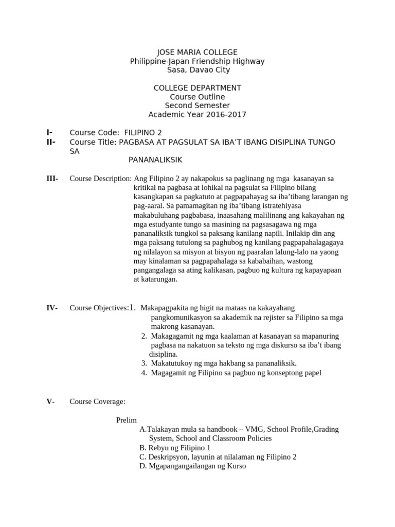 New Course Outline Fil2 | PDF