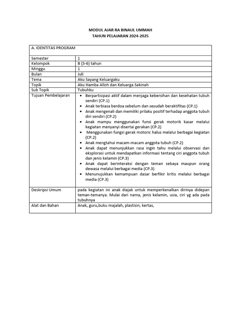 Contoh Modul Ajar TK | PDF