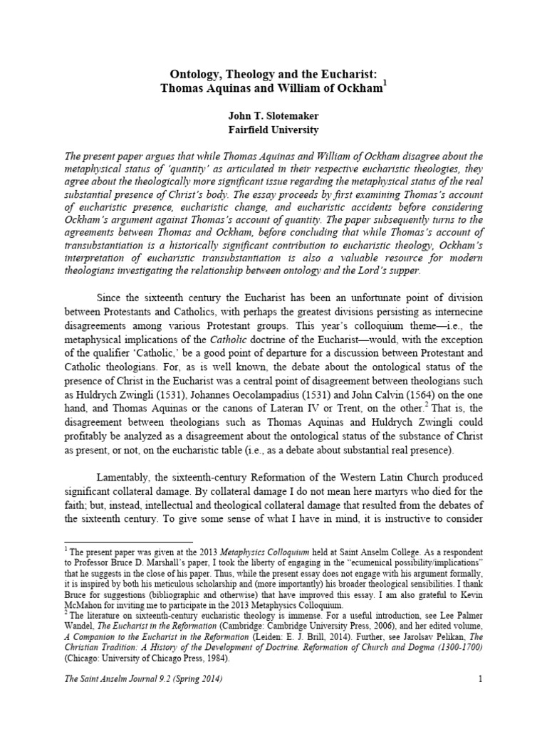 Ontology, Theology and The Eucharist - Thomas Aquinas and William of ...