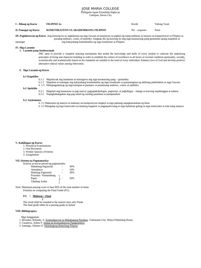 Fil 1a OLD SYLLABUS | PDF