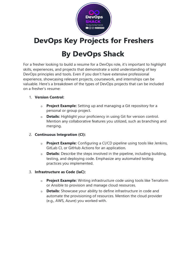 DevOps Key Projects For Freshers 1704433511 | PDF