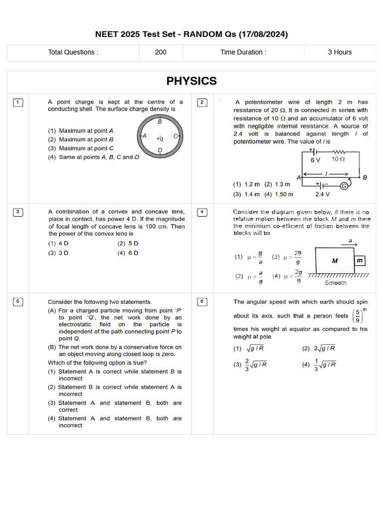 NEET2025 Test Sets QAs Sol 17 Aug 2024 | PDF | Standardized Tests ...