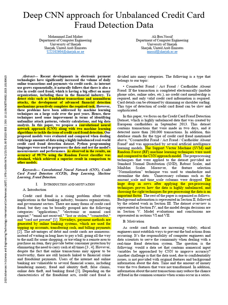 Deep CNN Approach For Unbalanced Credit Card Fraud Detection Data | PDF