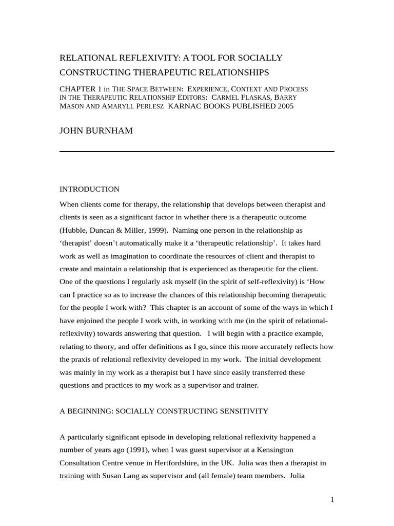 John Burnham Relational Reflexivity | PDF