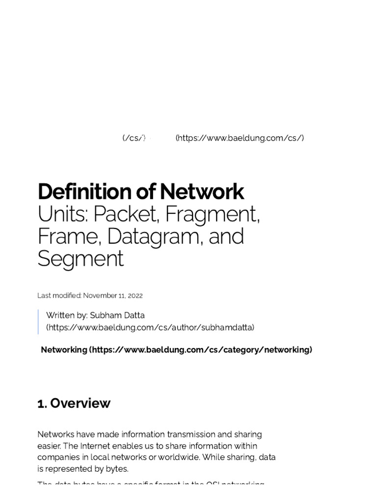 Definition Of Network Units Packet Fragment Frame Datagram Pdf