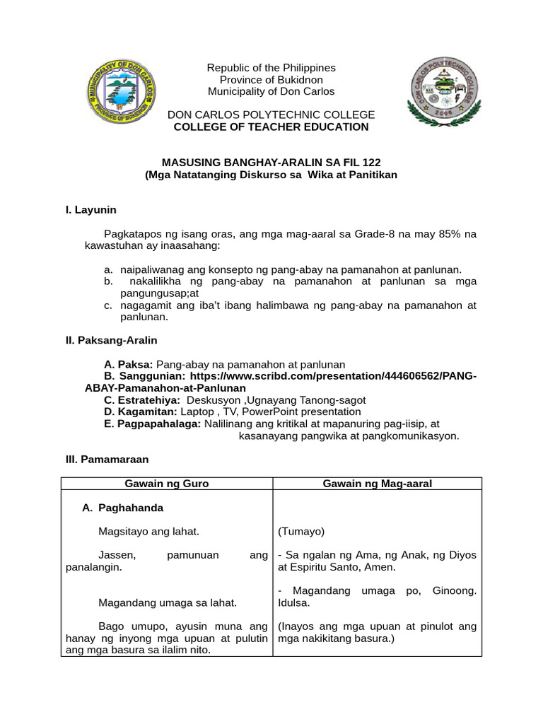 DETALYADONG-BANGHAY-ARALIN-FORMAT-Final-Demo-TTL2 | PDF