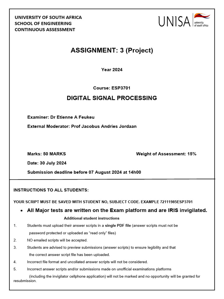 ESP3701 Project Ass3 Y2024b | PDF | Filter (Signal Processing) | Signal Processing