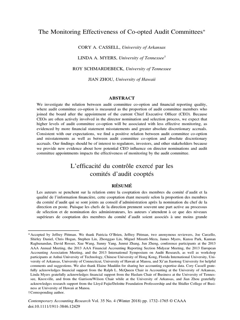 The Monitoring Effectiveness of Co-Opted Audit Committees | PDF